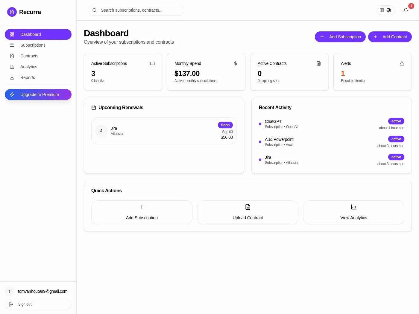 Subscription & Contract Management Dashboard