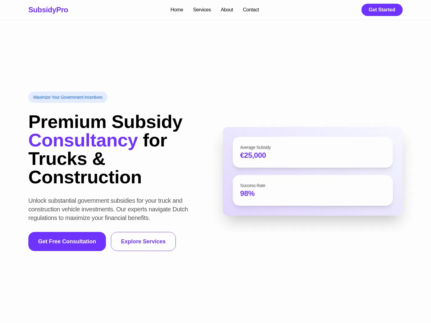 SubsidyPro: Premium Consultancy Website for Truck & Construction Sector