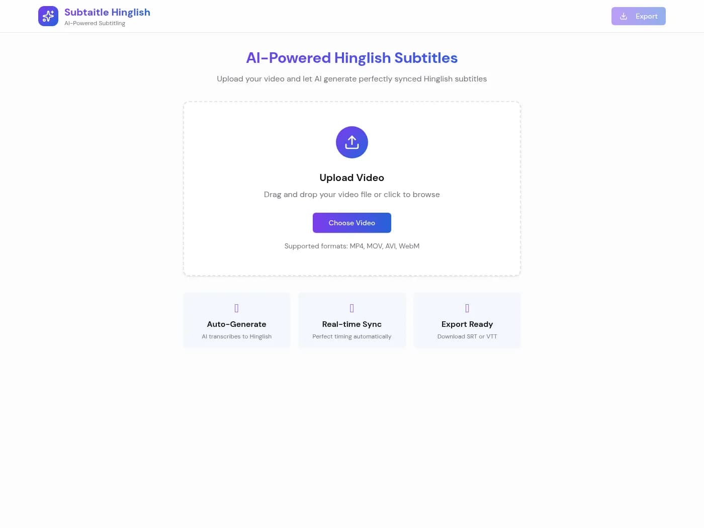Subtaitle Hinglish - AI Powered Subtitling Tool