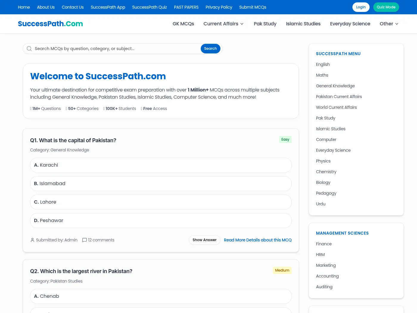 SuccessPath.com — Modern MCQ Learning Platform for Test Prep & Quizzes