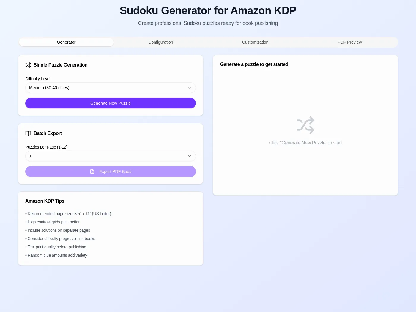 Sudoku Generator for Amazon KDP