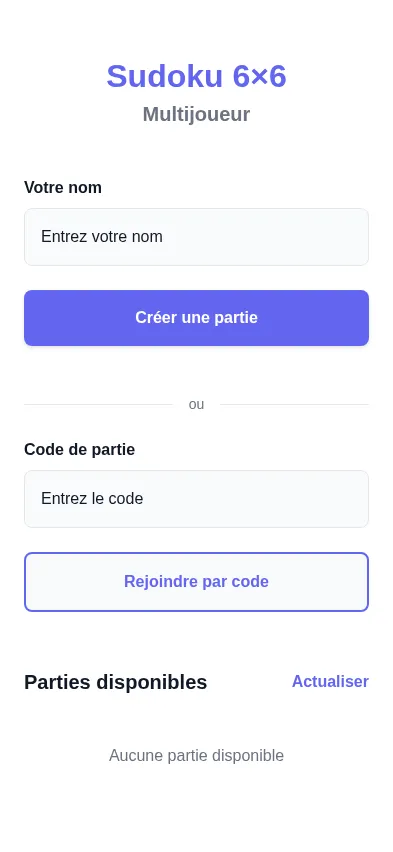 Sudoku Multijoueur 6x6 - Jeu Mobile iOS