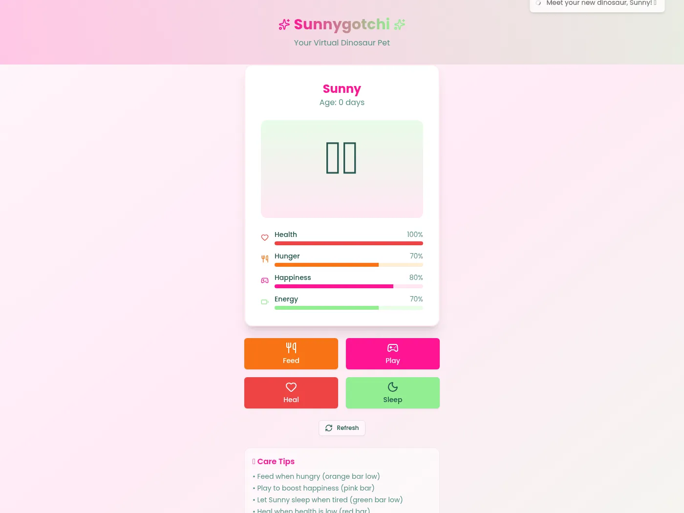 Sunnygotchi: Hot Pink & Green Dinosaur Tamagotchi