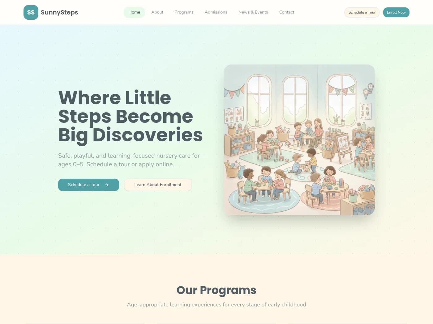 SunnySteps Nursery – Modern Accessible Website for Early Childhood Education