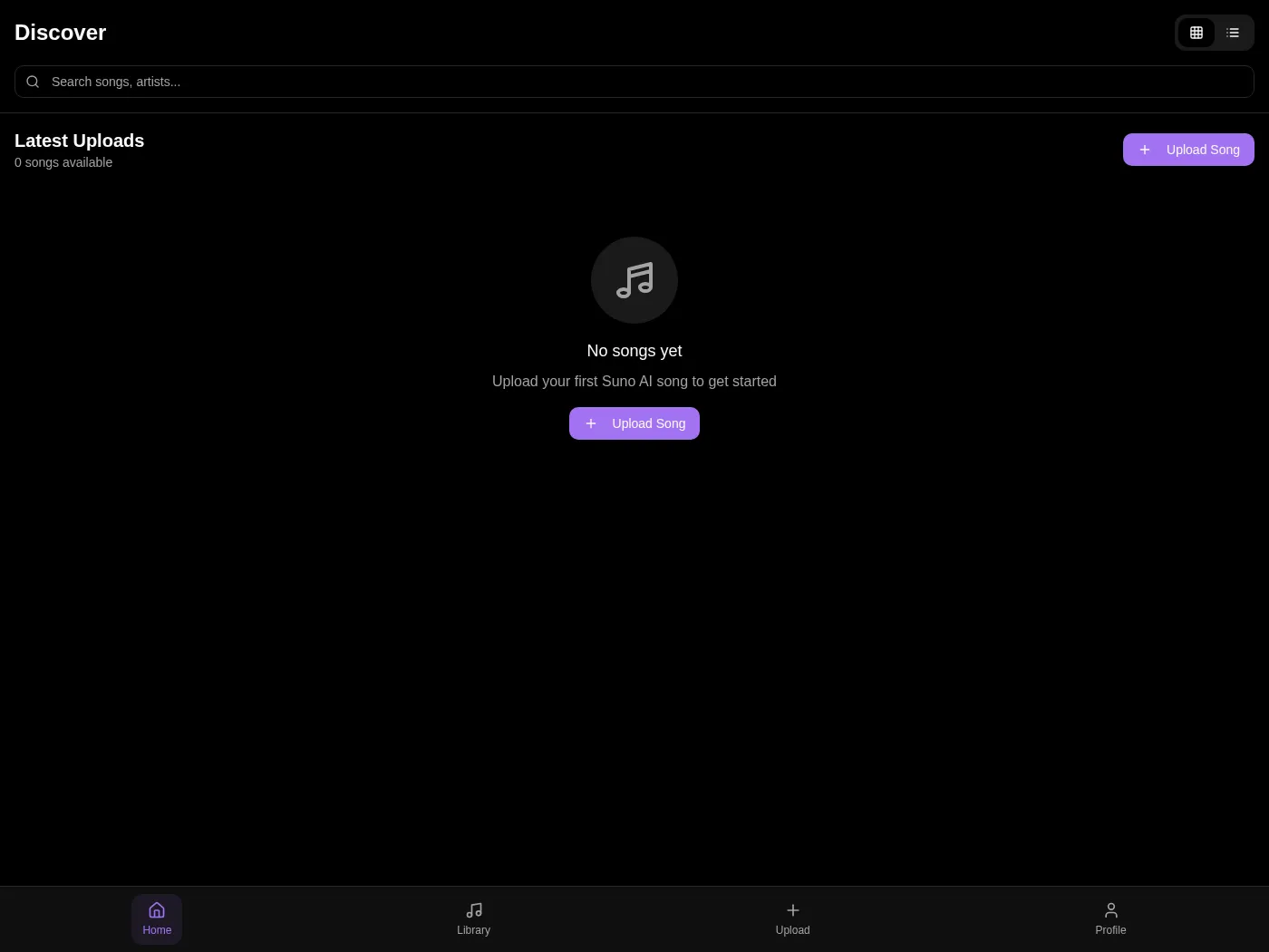 Suno AI Music Streaming Platform with Premium Dark Theme