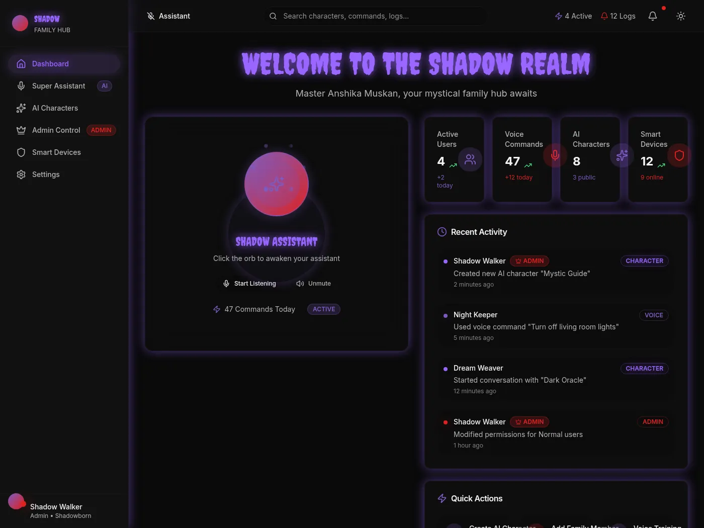 Super Assistant Family Hub – Gen Z Dark Fantasy AI Home App