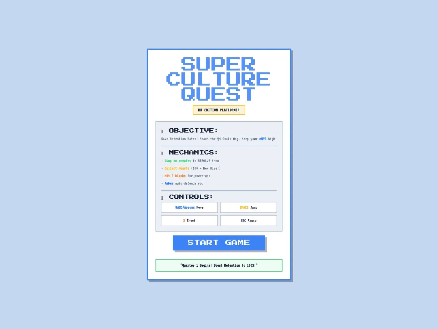 Super Culture Quest: HR Edition Platformer Game
