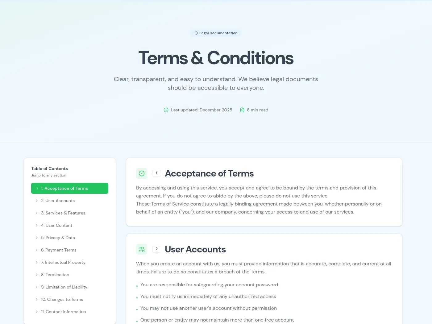 Super UX-Friendly Terms and Conditions Generator