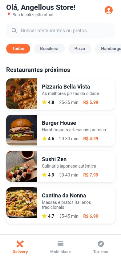 SuperApp Multifuncional: Delivery, Mobilidade e Turismo Integrados