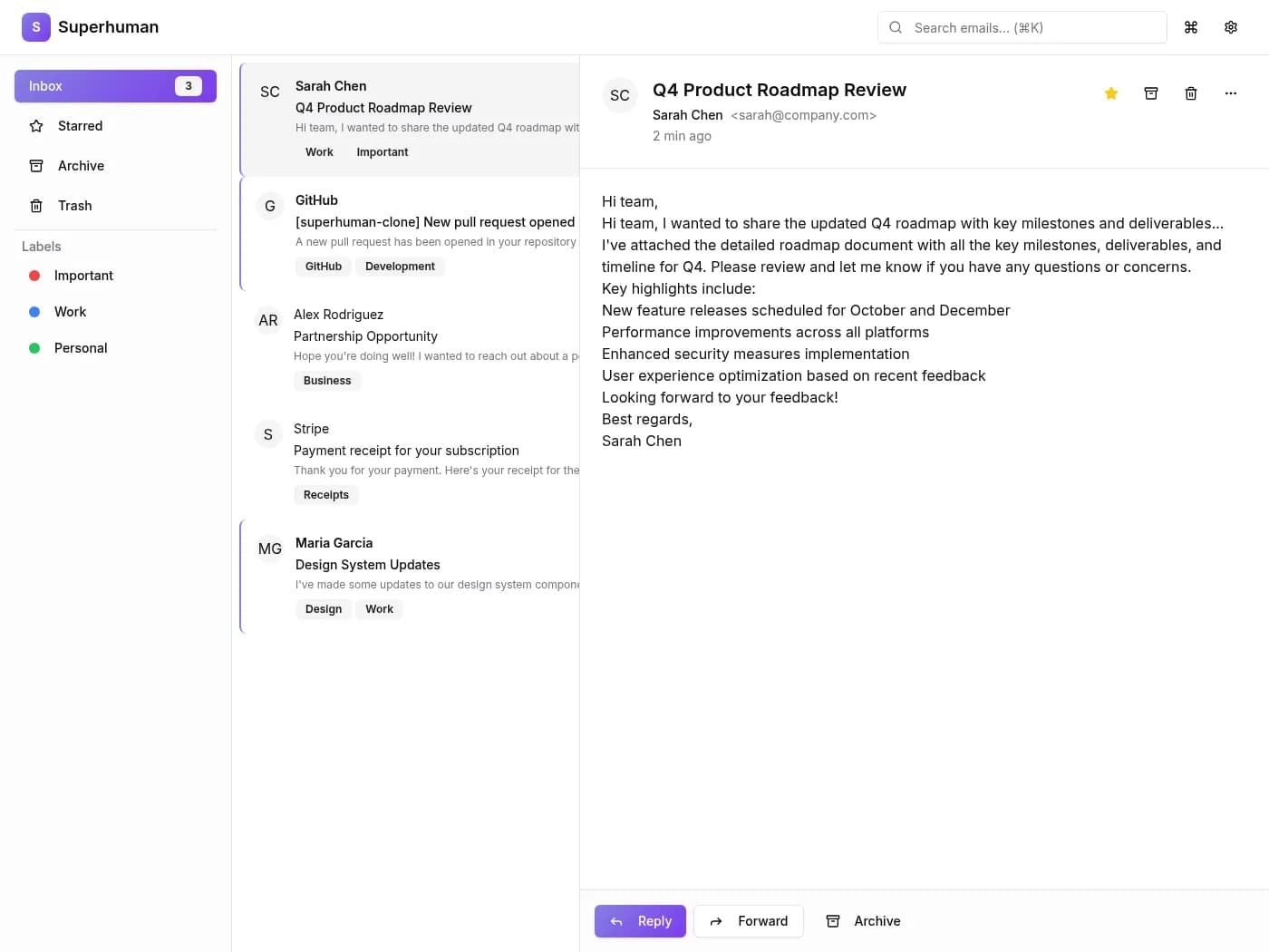 Superhuman Email Client Clone