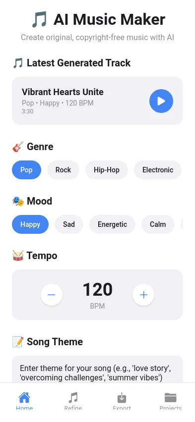 Superprompt AI Music Maker: Legal, Monetizable, No-Simulation, Ready-to-Release (React Native + TRAE 2.0)