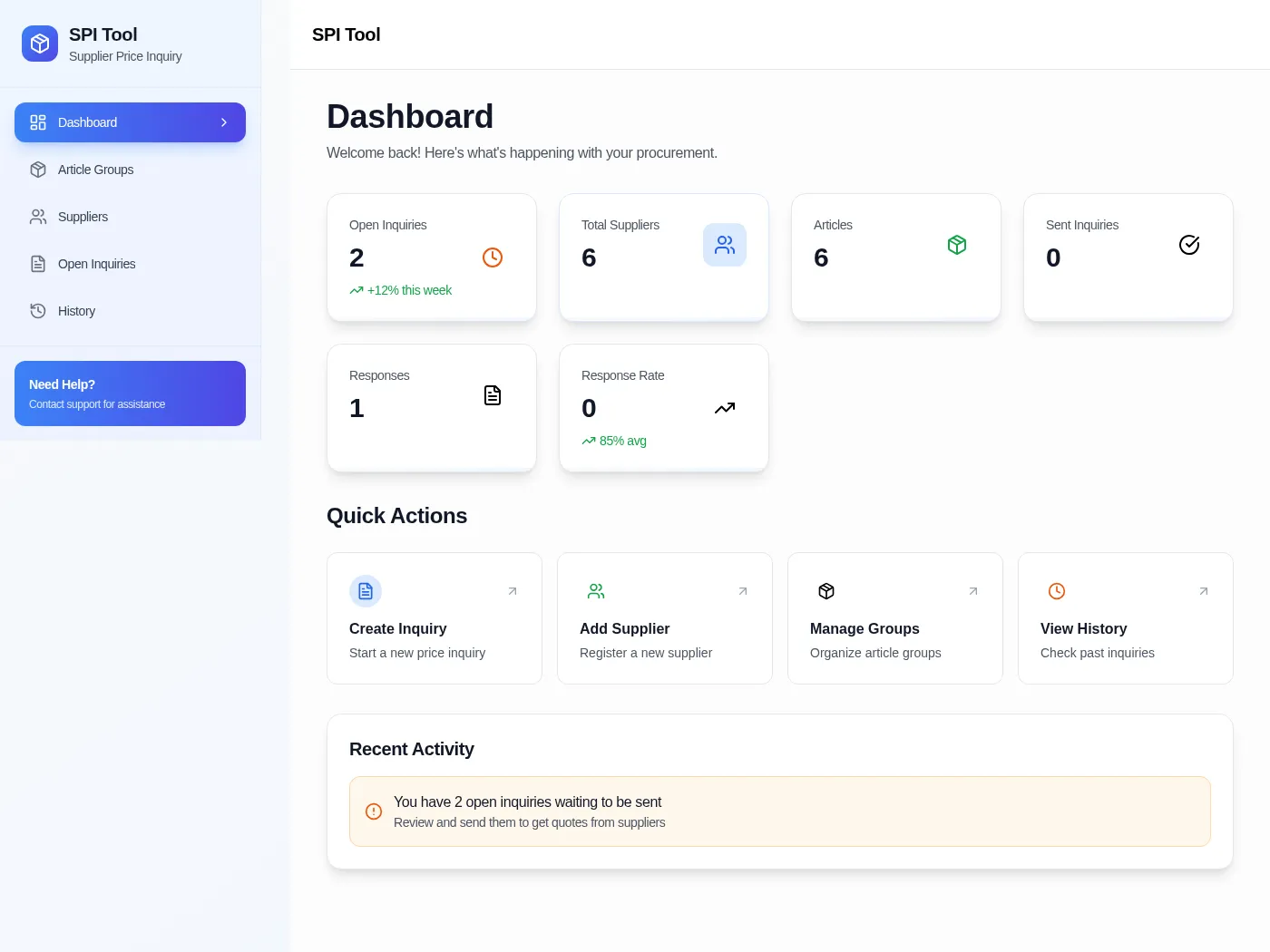 Supplier Price Inquiry Web Tool