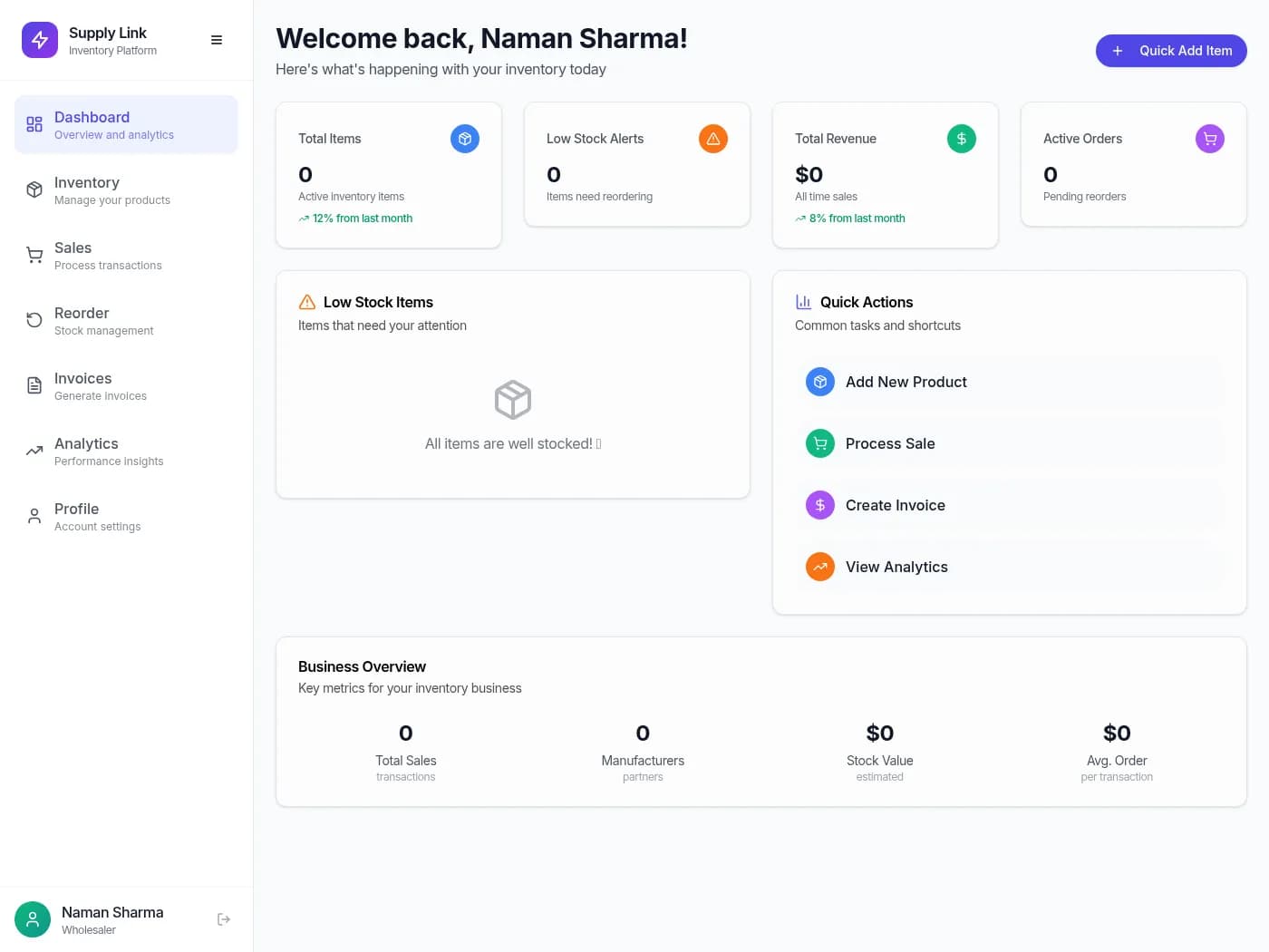 Supply Link: Delightful SaaS Inventory & Reorder Platform for Wholesalers