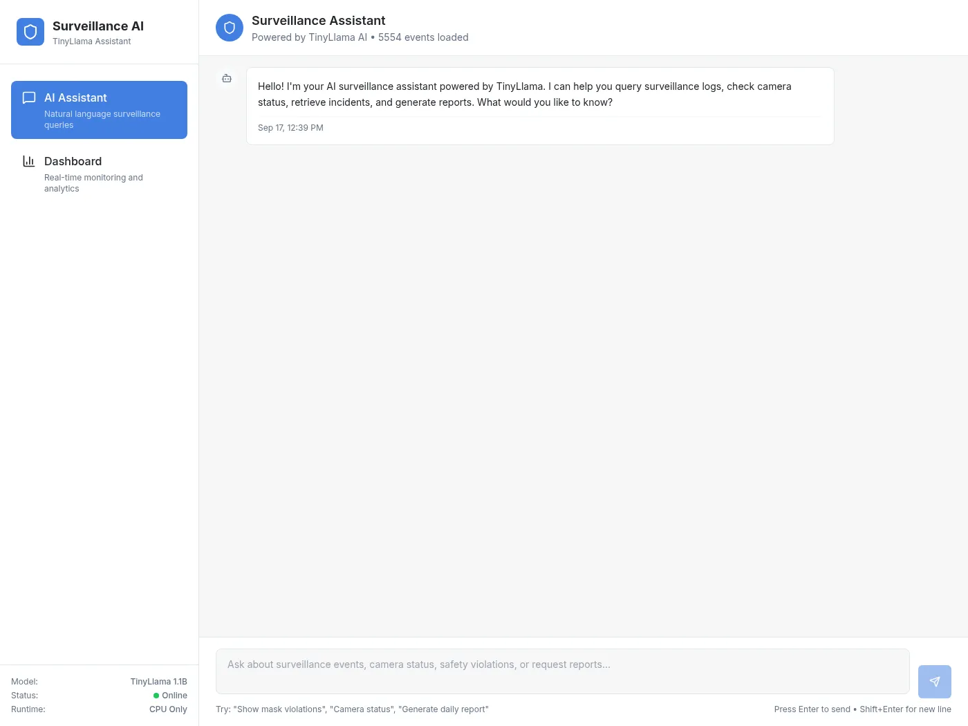 Surveillance Assistant Chatbot with TinyLlama AI