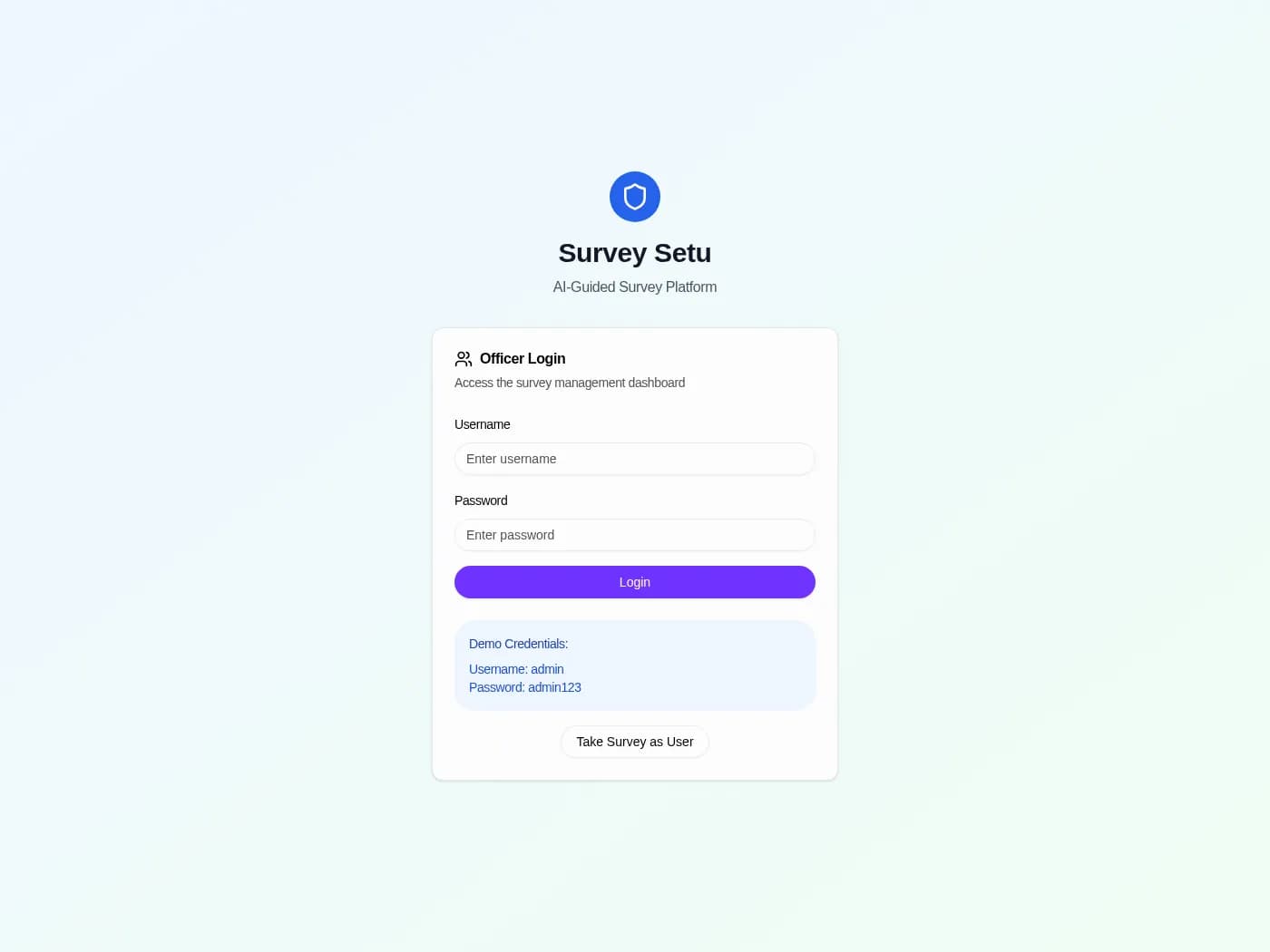 Survey Setu: AI-Guided Voice & Typing Survey Platform for Officers and Users