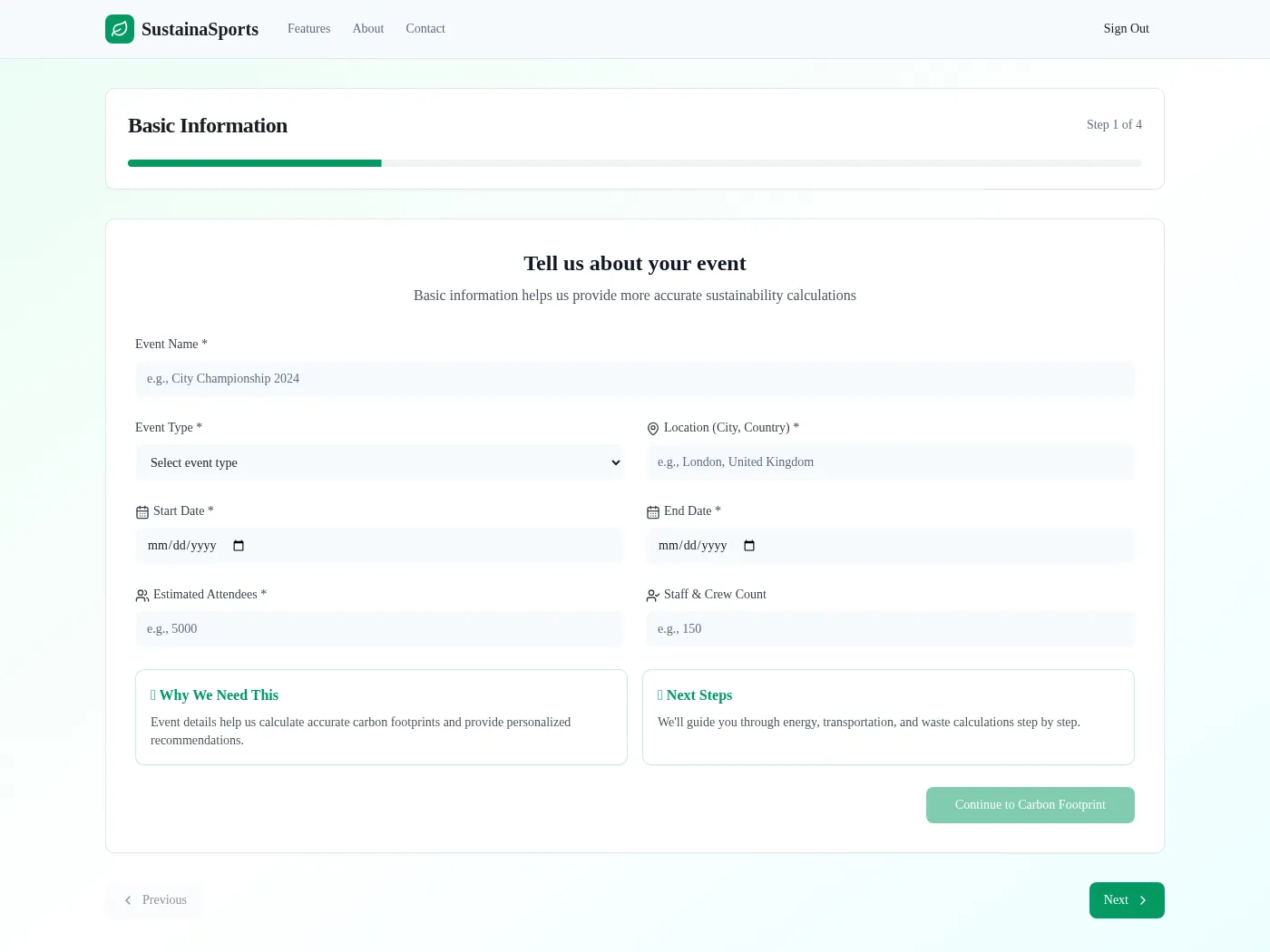 SustainaSports: Web Platform for Measuring & Enhancing Sustainable Sports Events