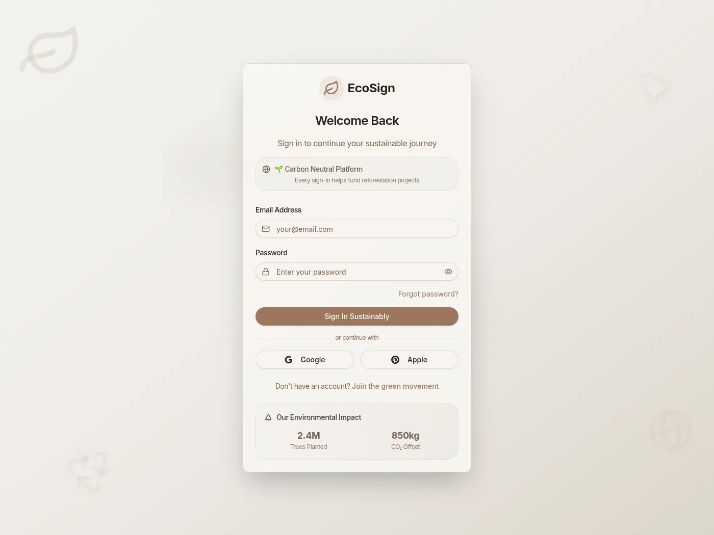 Sustainable Sign-In Page with Pampas Palette
