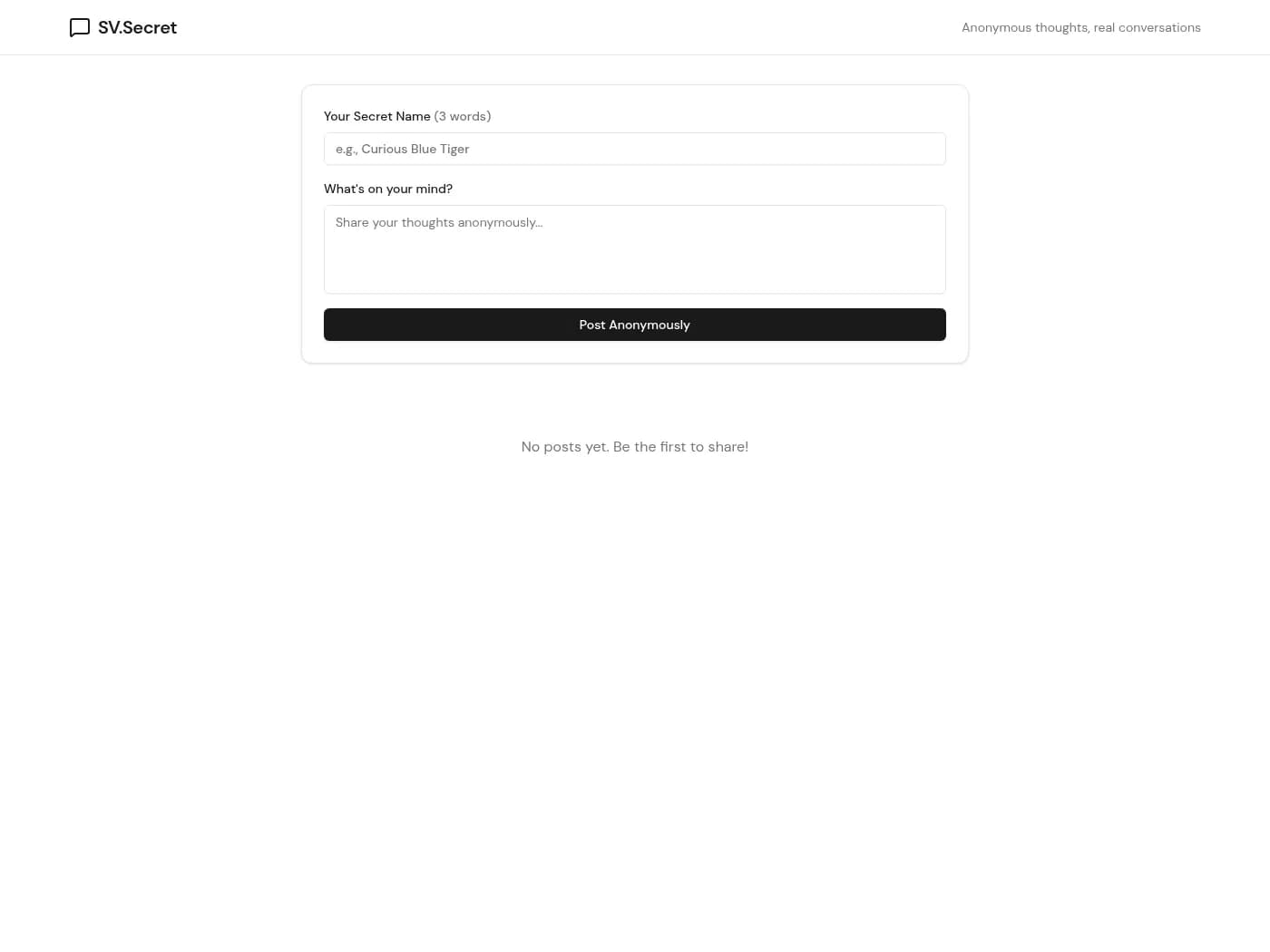 SV.Secret - An Anonymous Text Posting & Discussion Platform