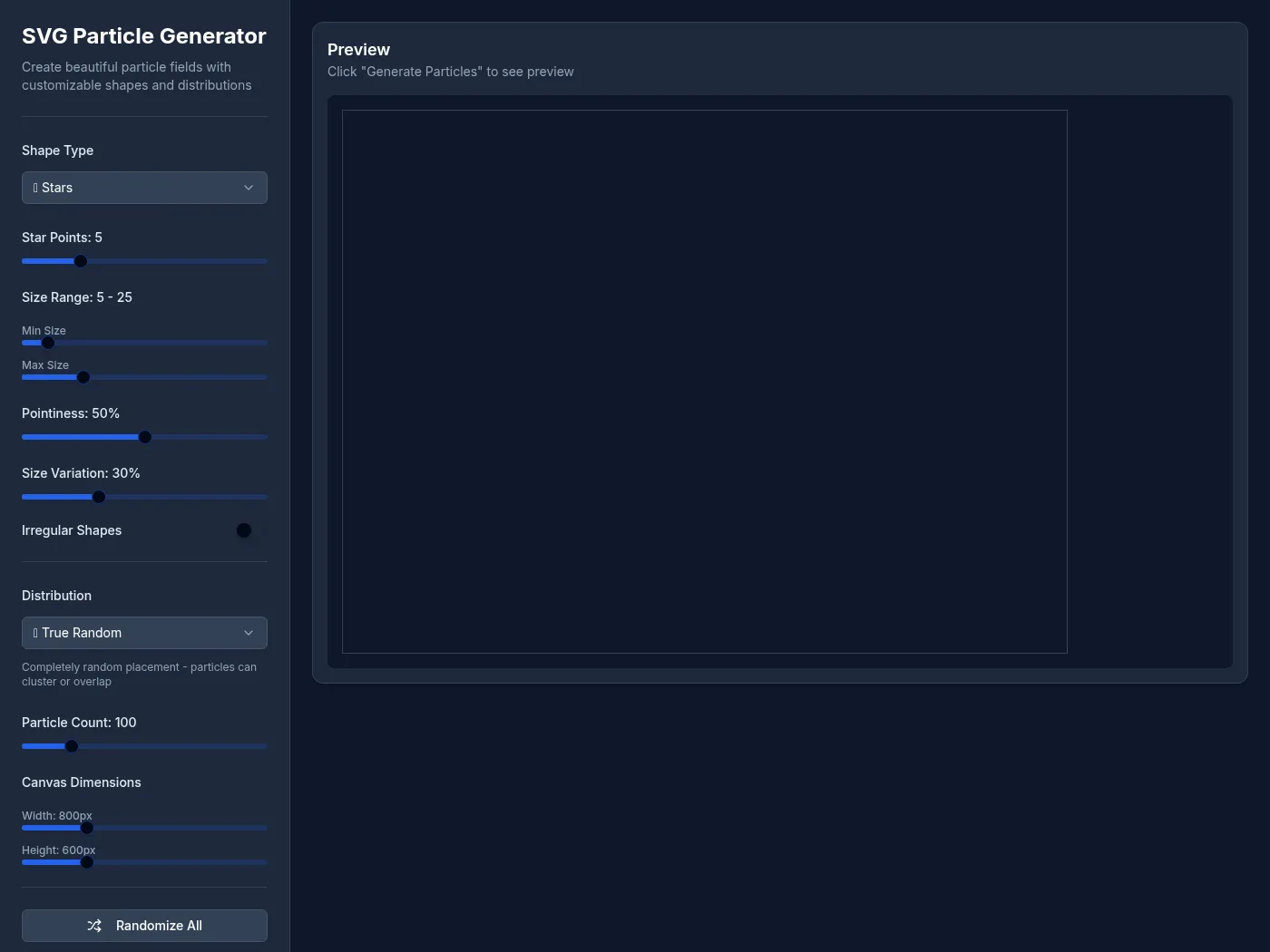 SVG Particle Generator Webpage