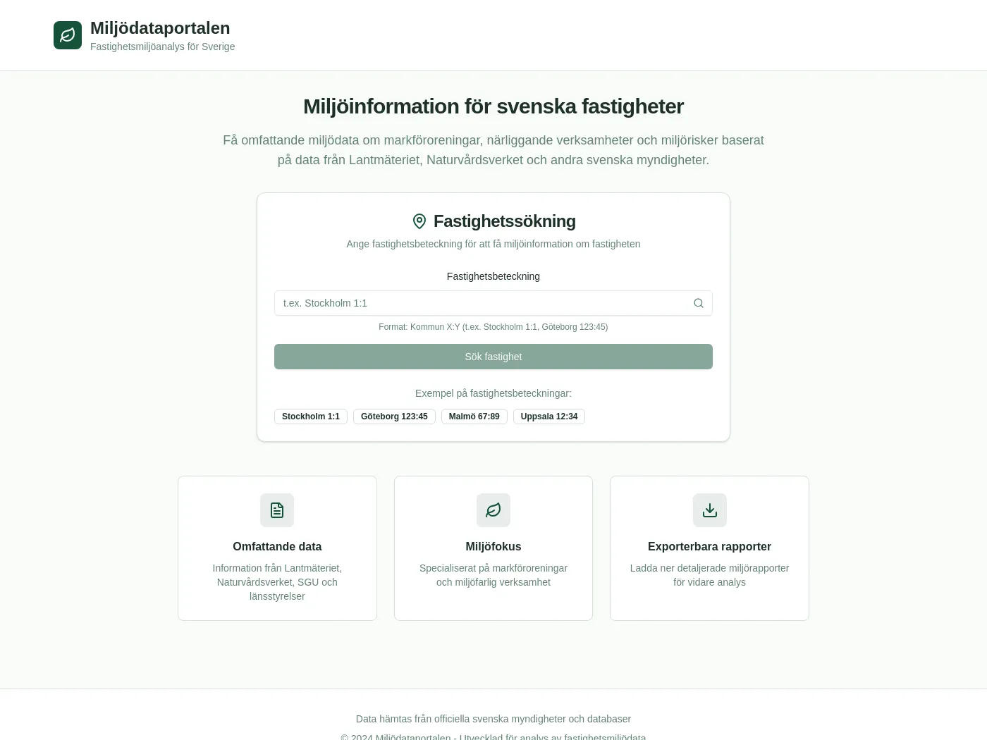 Swedish Property Environmental Data Lookup