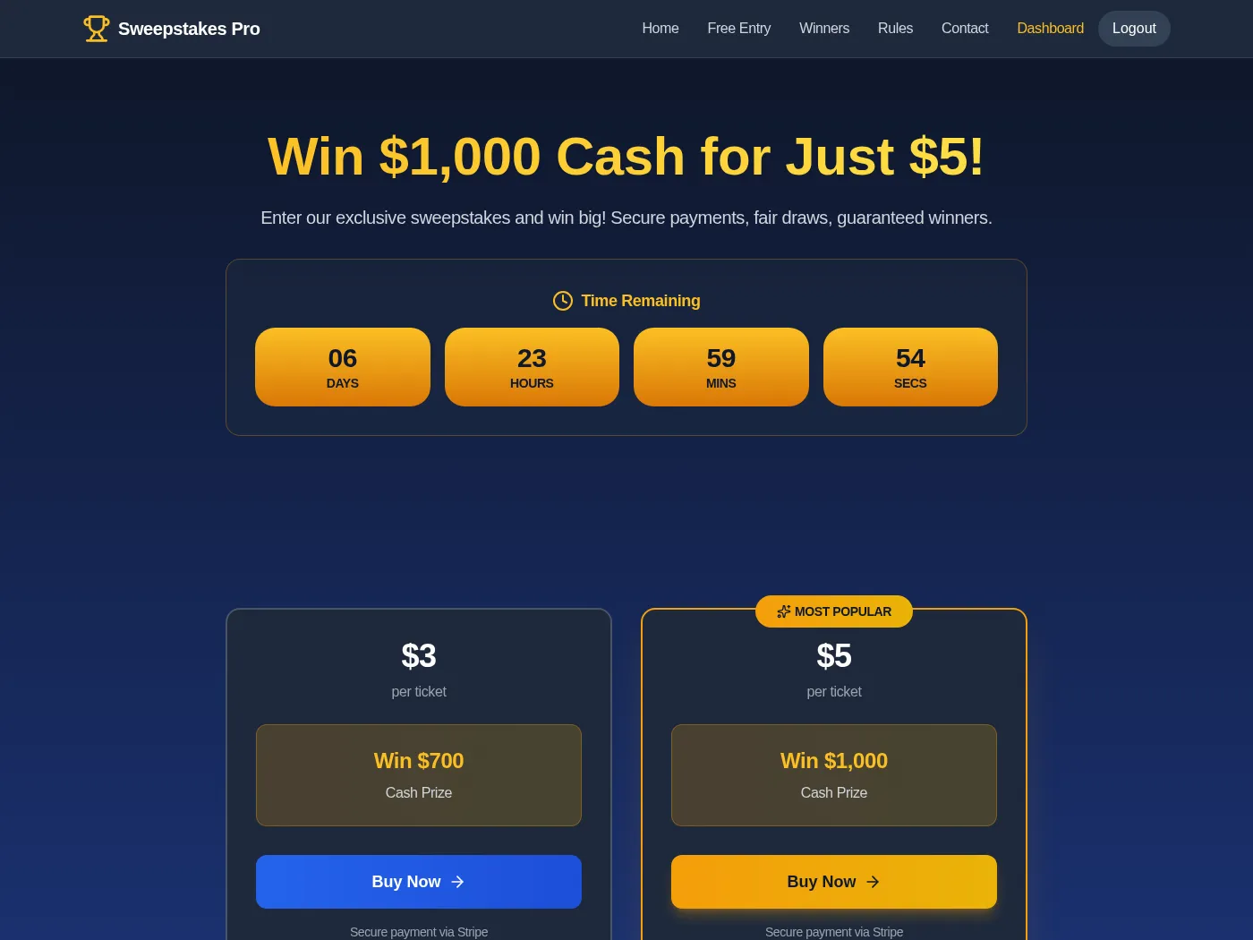 Sweepstakes Pro: Modern, Mobile-First Sweepstakes Platform