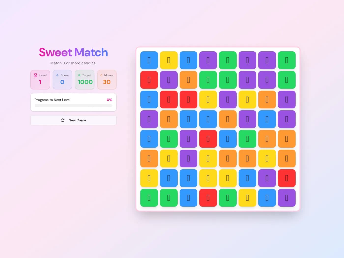 Sweet Match: A Candy Crush-Inspired Puzzle Game