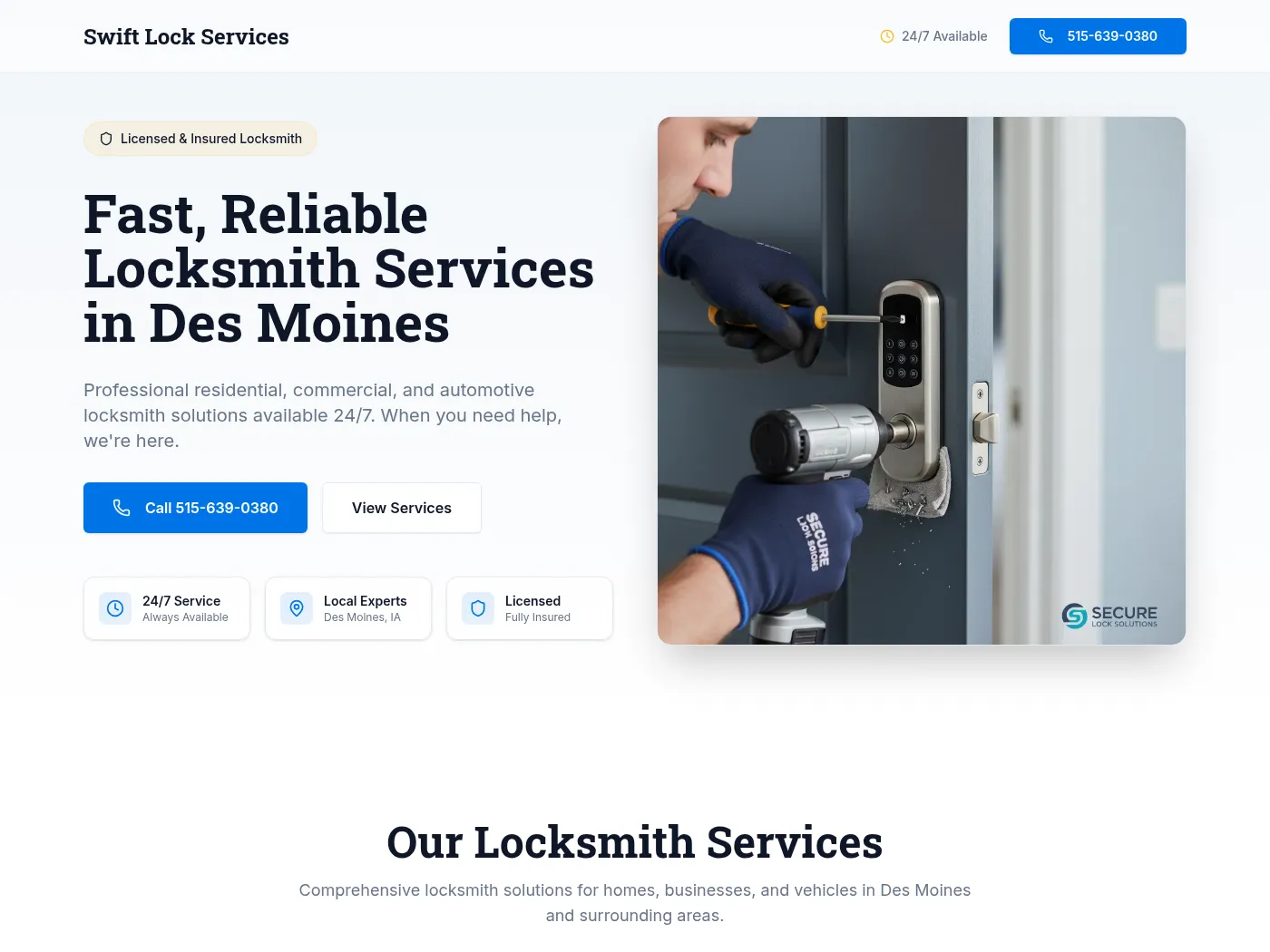 Swift Lock Services Professional Locksmith Website