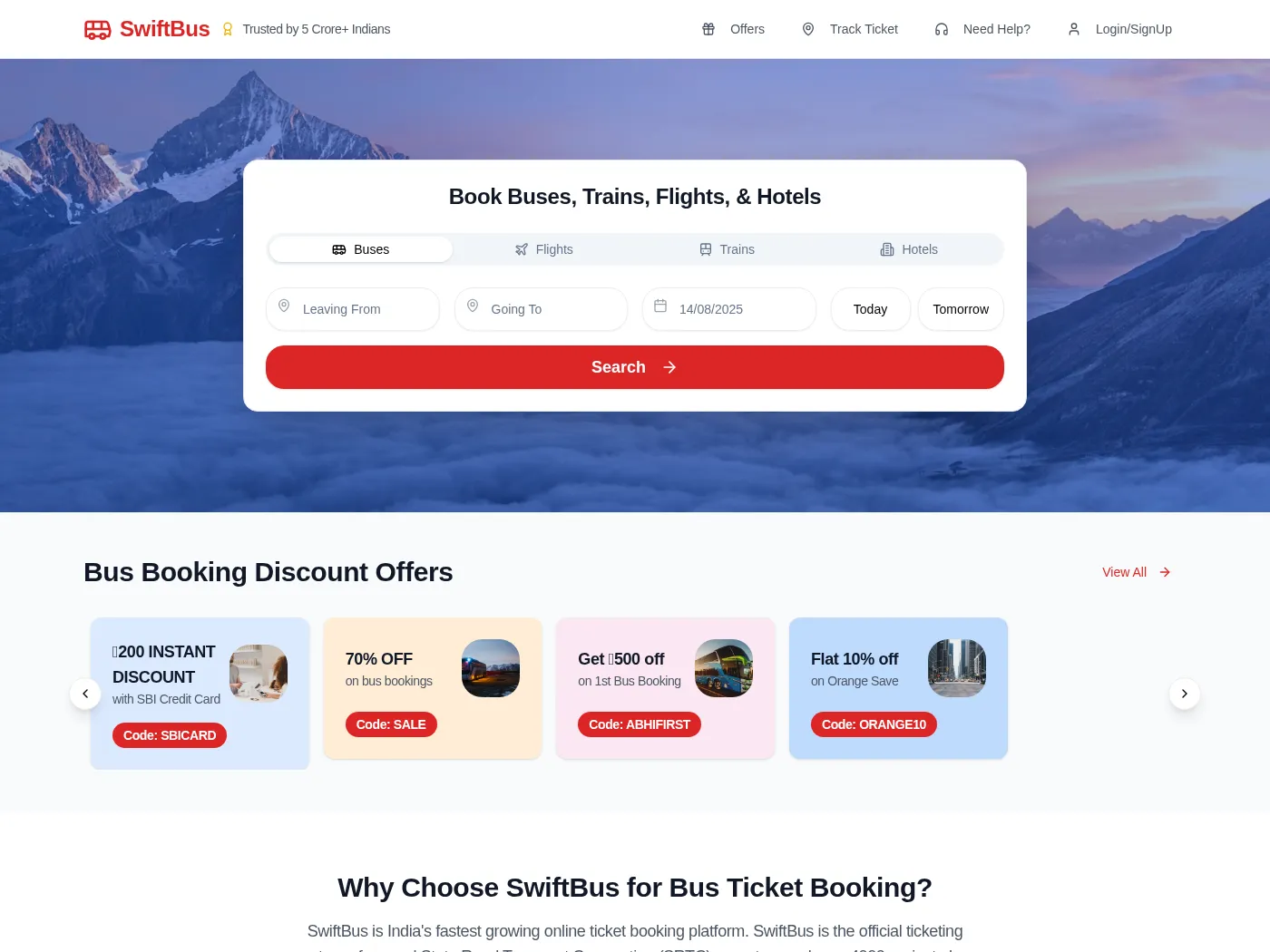 SwiftBus Homepage React Component with Tailwind CSS