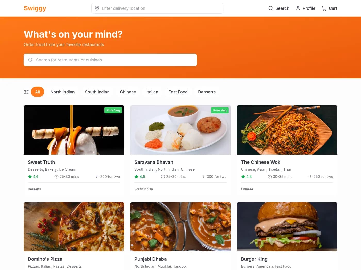 Swiggy Clone - Online Food Ordering Platform