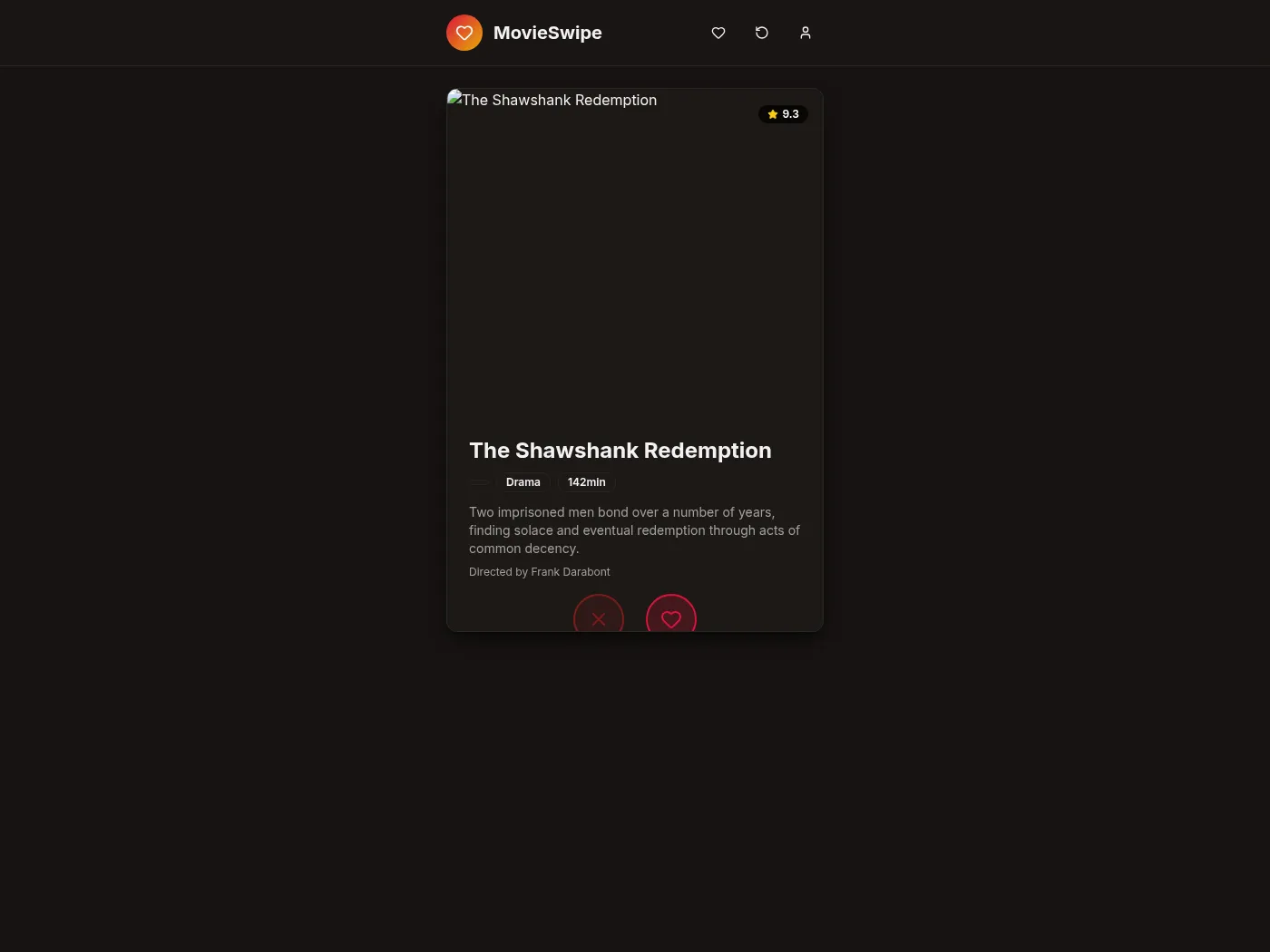 Swipe-to-Choose Movie Website