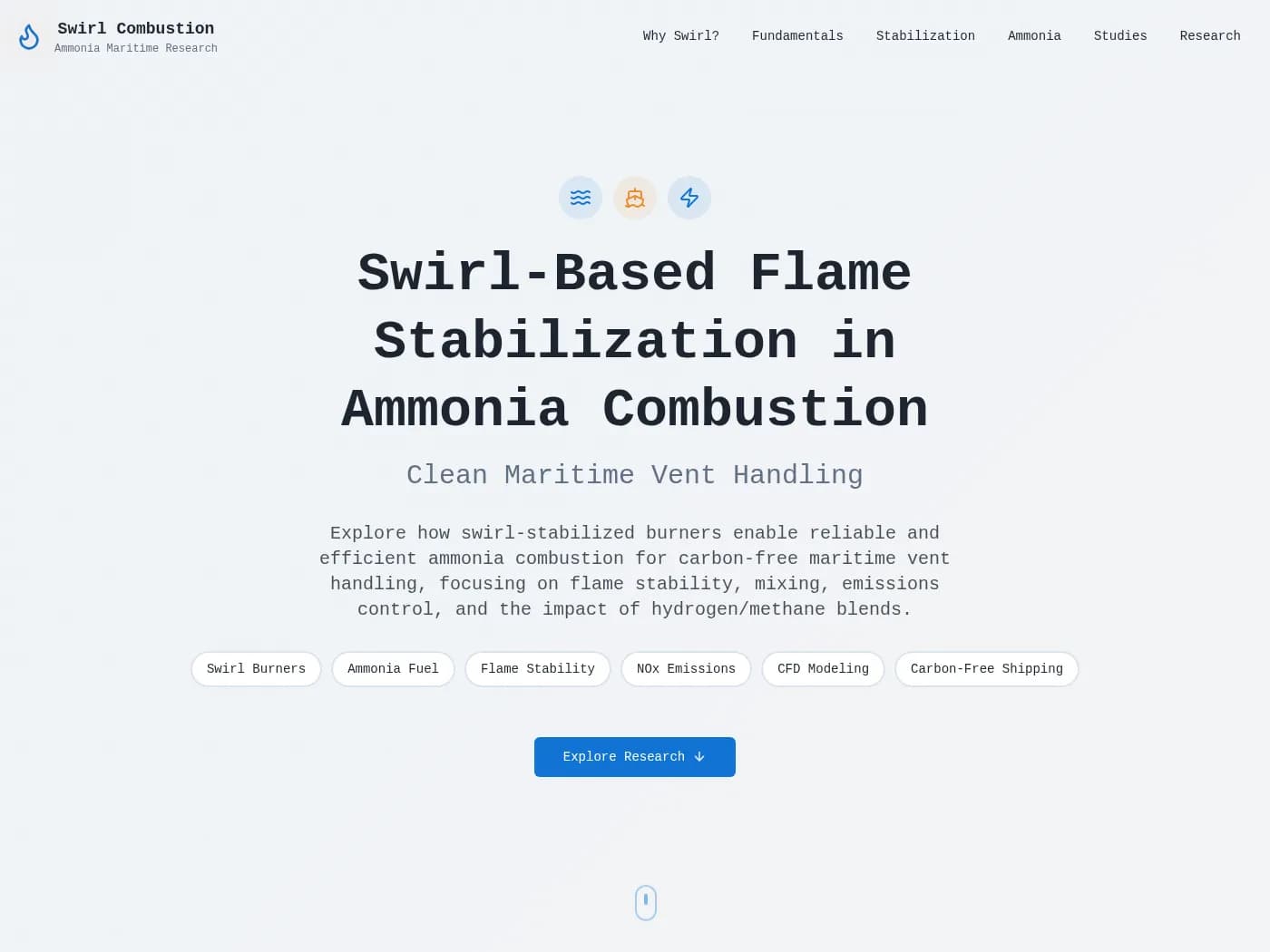 Swirl-Based Flame Stabilization in Ammonia Combustion for Clean Maritime Vent Handling