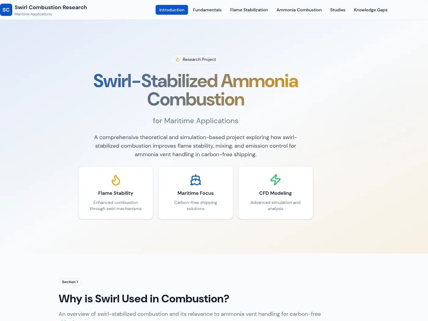 Swirl-Stabilized Ammonia Combustion for Maritime Applications