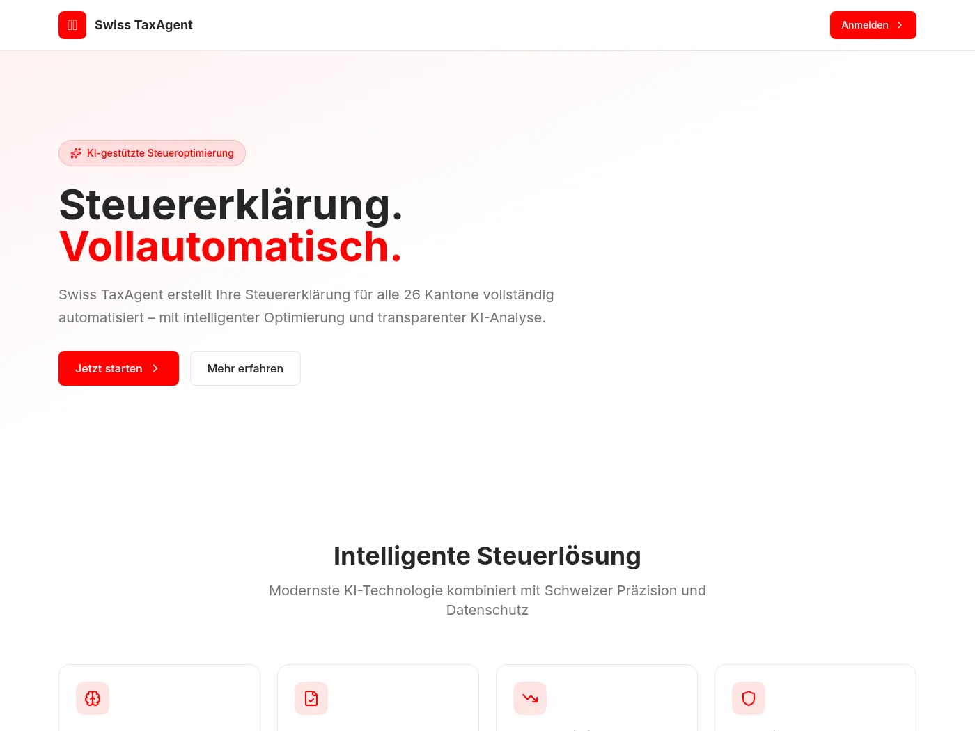 Swiss TaxAgent – KI-basierte Plattform für automatisierte Steuererklärung & Optimierung