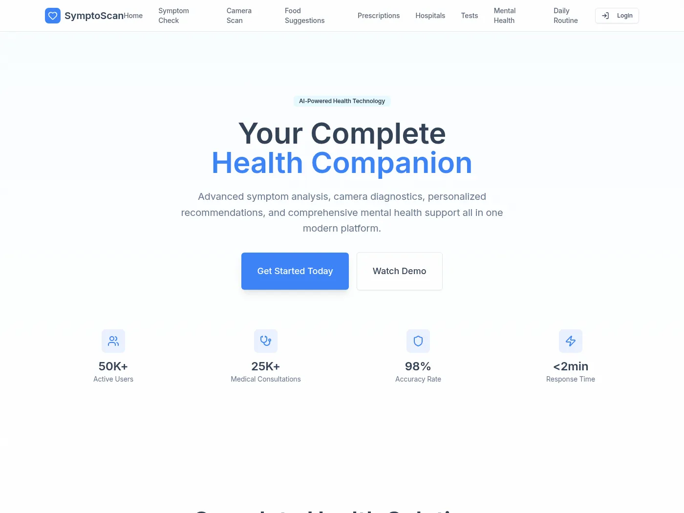 SymptoScan Frontend – Modern Health-Tech Web App UI