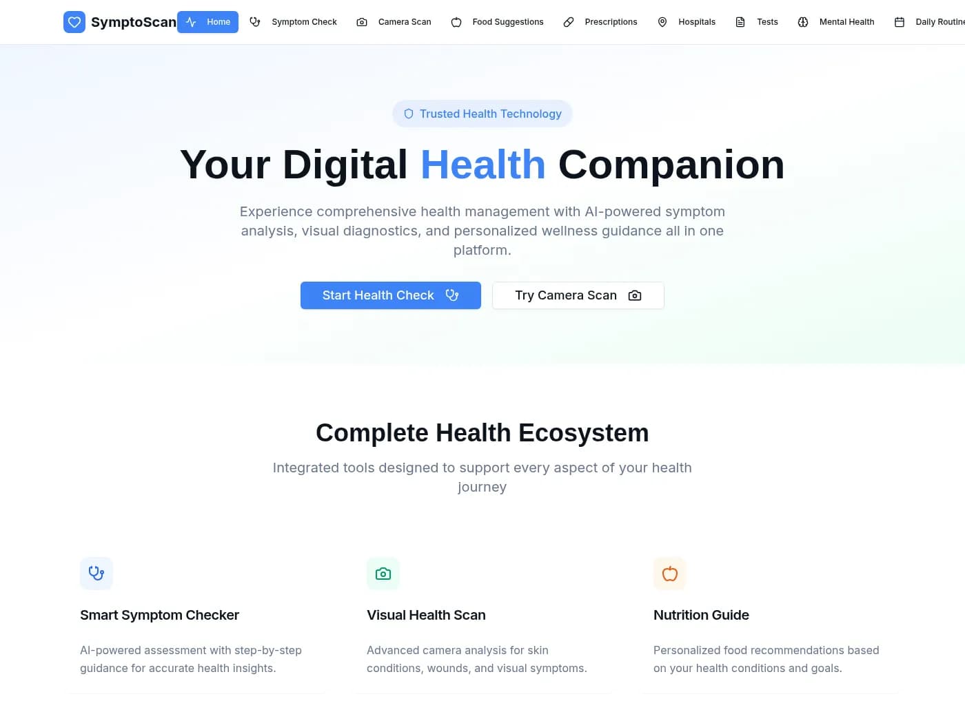 SymptoScan: A Modern Responsive Health-Tech Web App UI