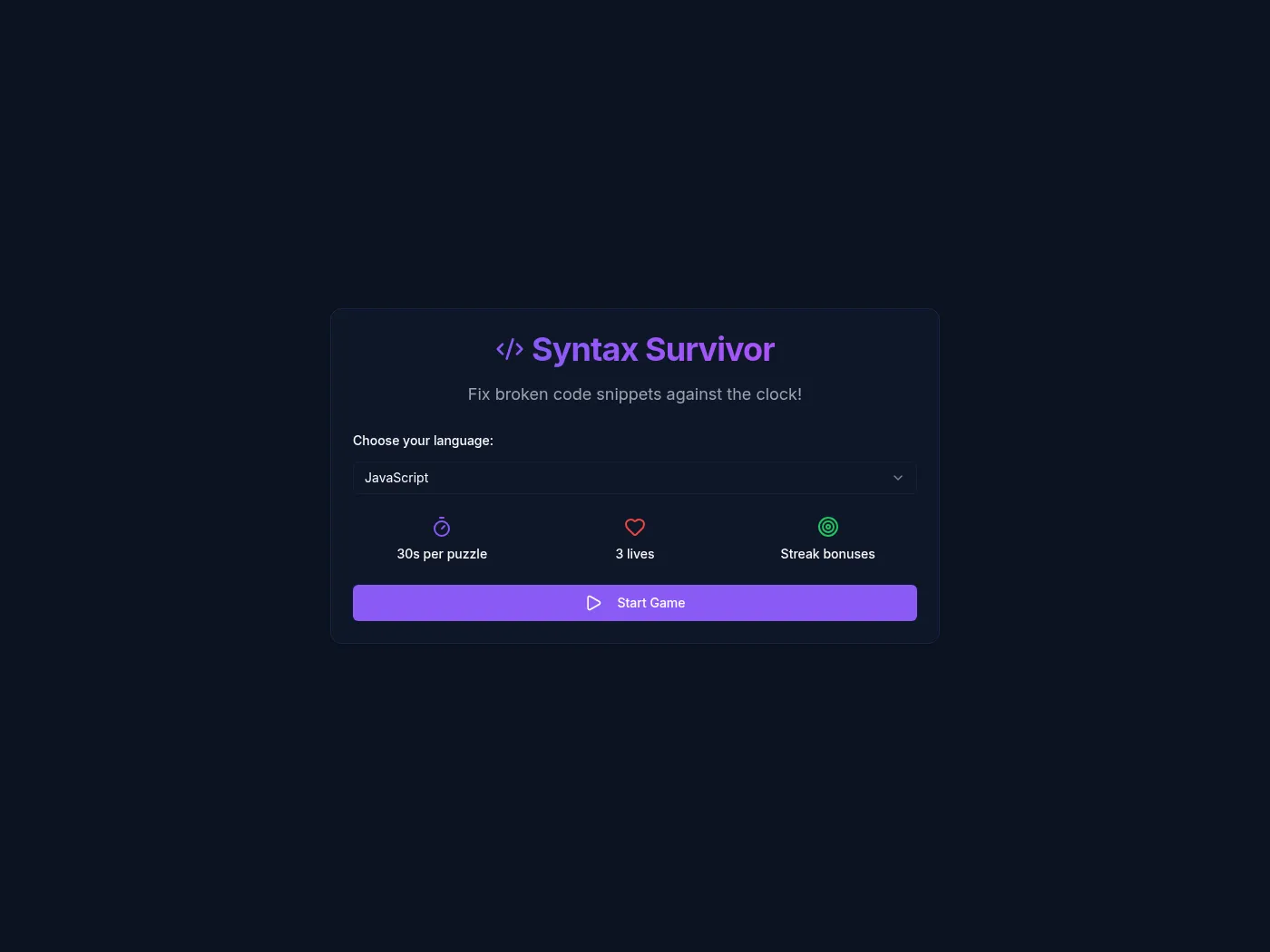 Syntax Survivor – Web Edition: Interactive Coding Syntax Game