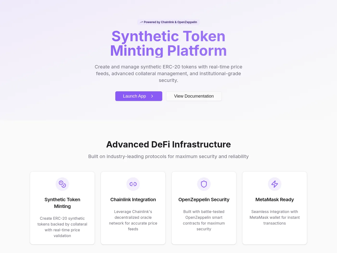 Synthetic Token Minting Platform with ERC-20, Chainlink, and Metamask Integration