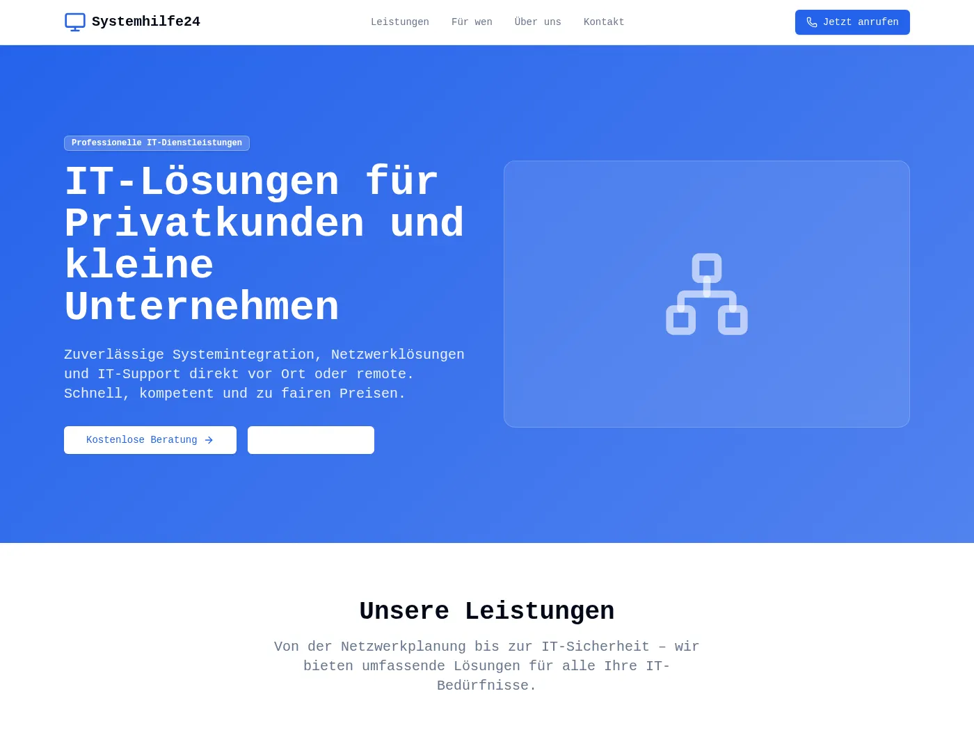 Systemhilfe24 – IT-Dienstleistungswebsite für Systemintegration