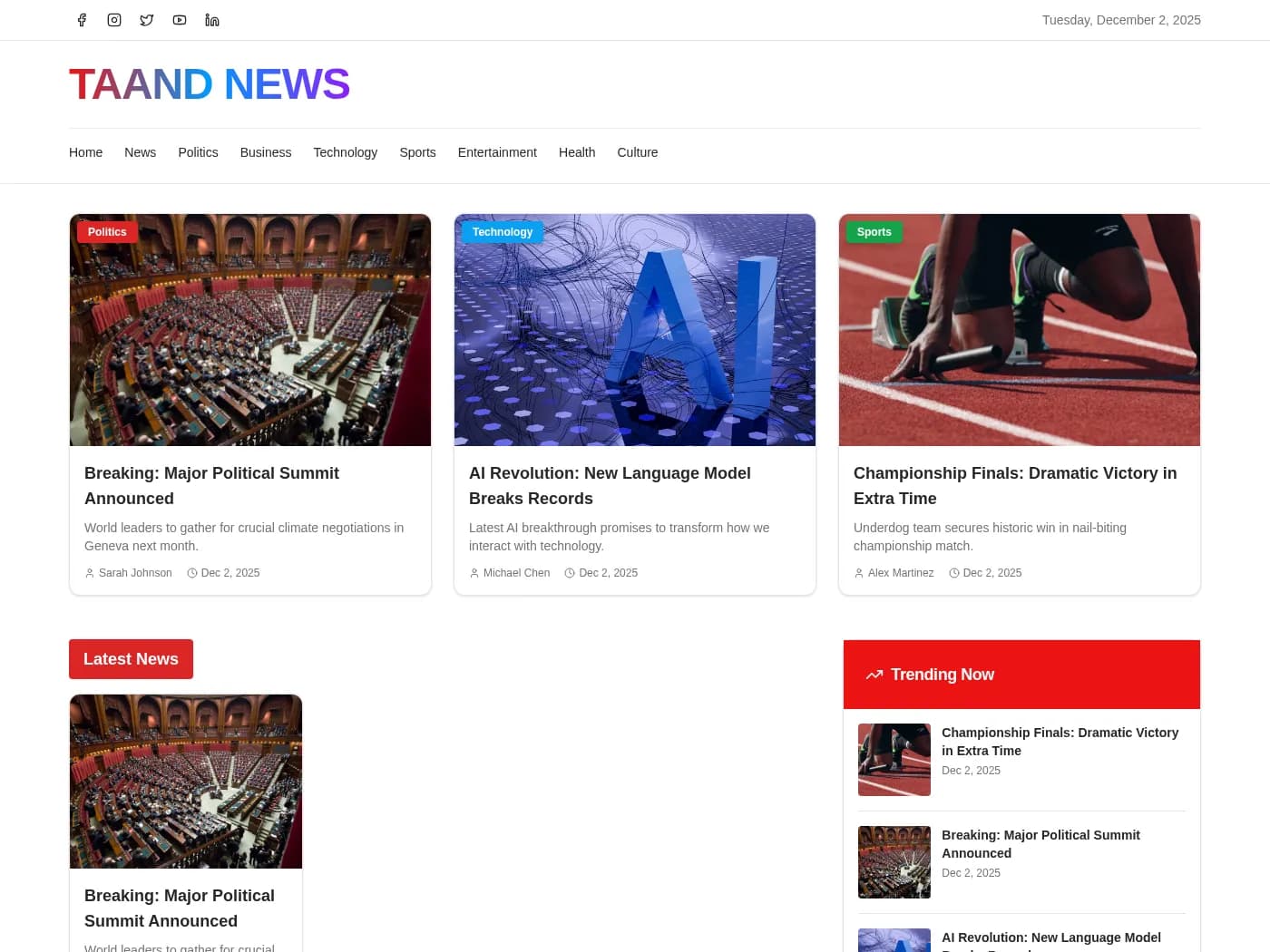 Taand News - Modern Online News Aggregator Platform