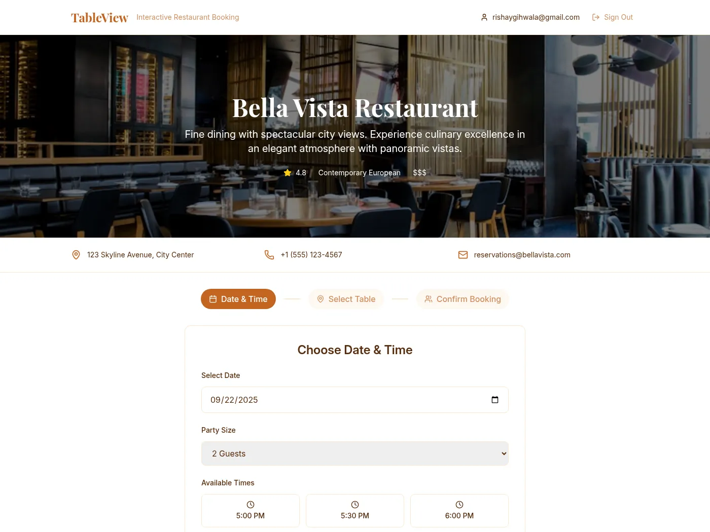 TableView: Interactive Restaurant Seat Booking Platform