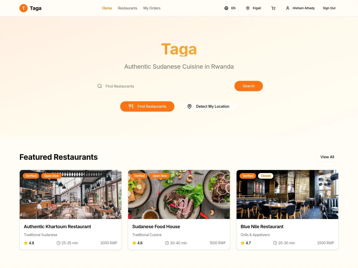 Taga طقة: Sudanese Food Ordering Platform for Rwanda