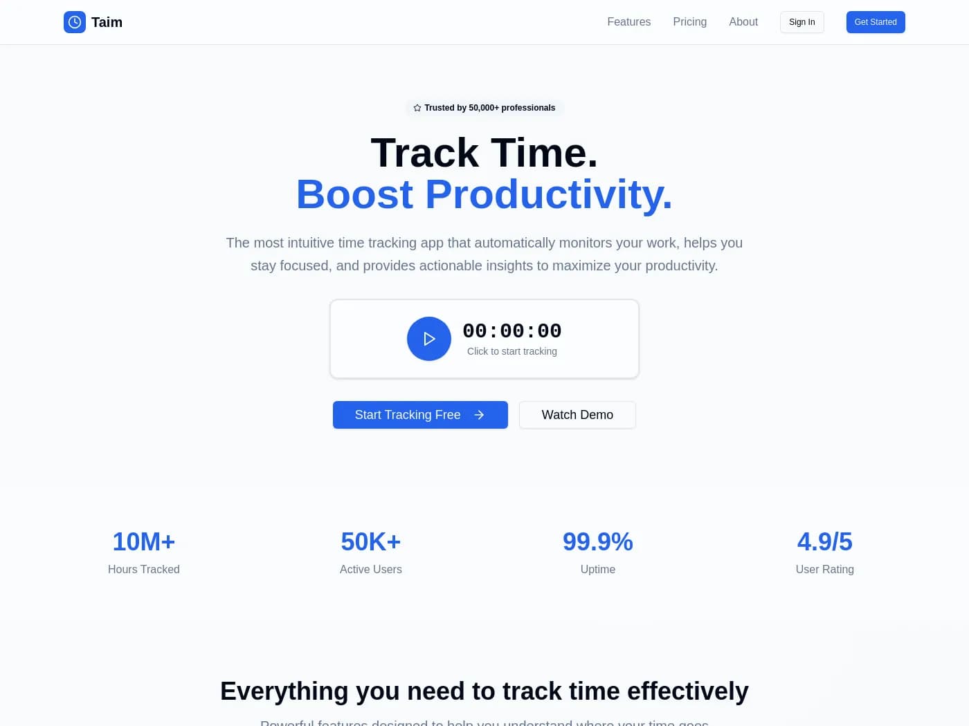 Taim App Clone - Time Tracking & Productivity Tool