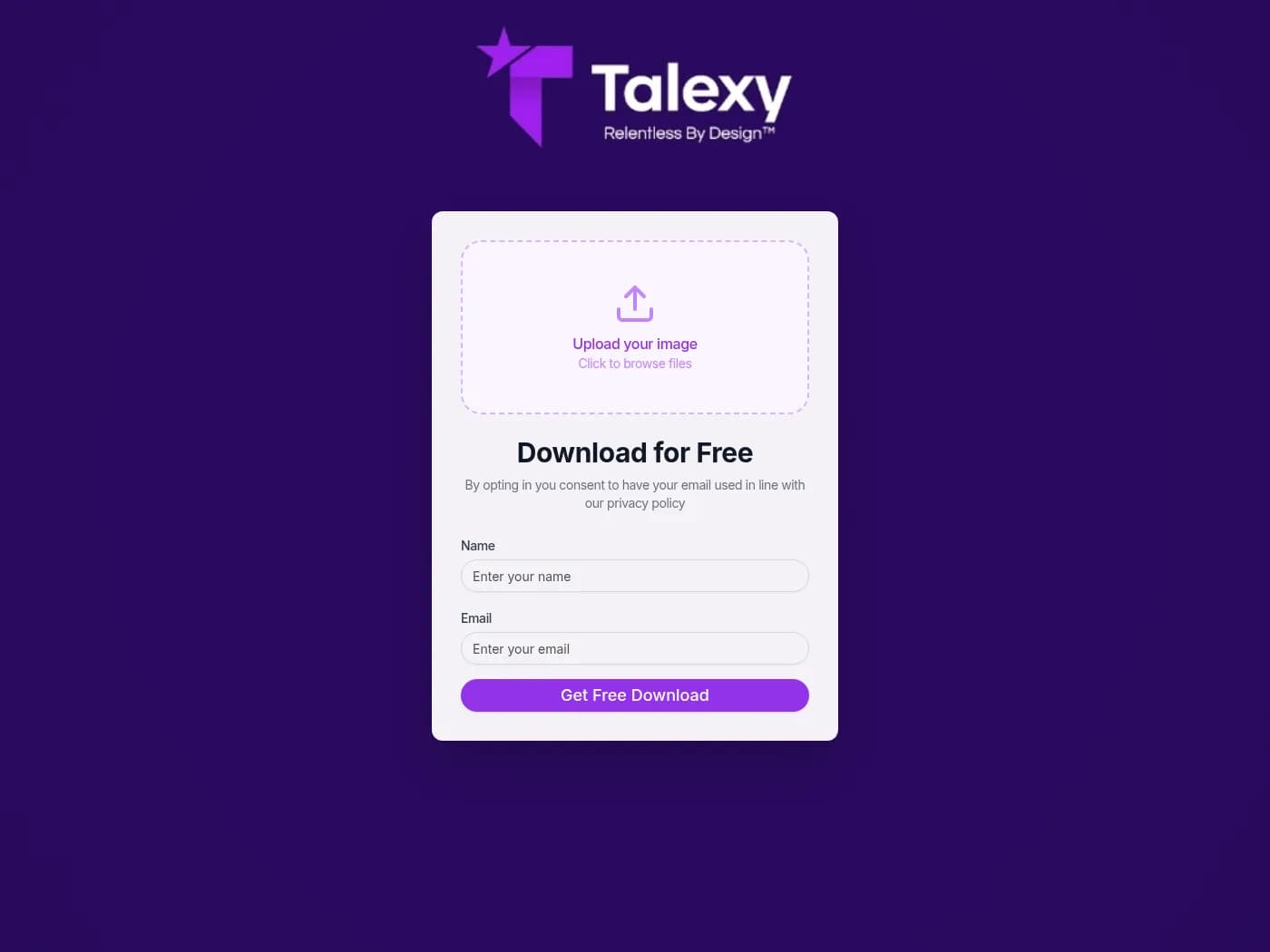 Talexy Email Collection Landing Page