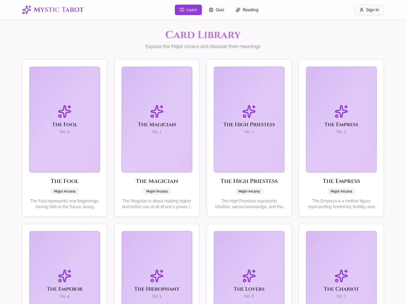 Tarot Card Learning App