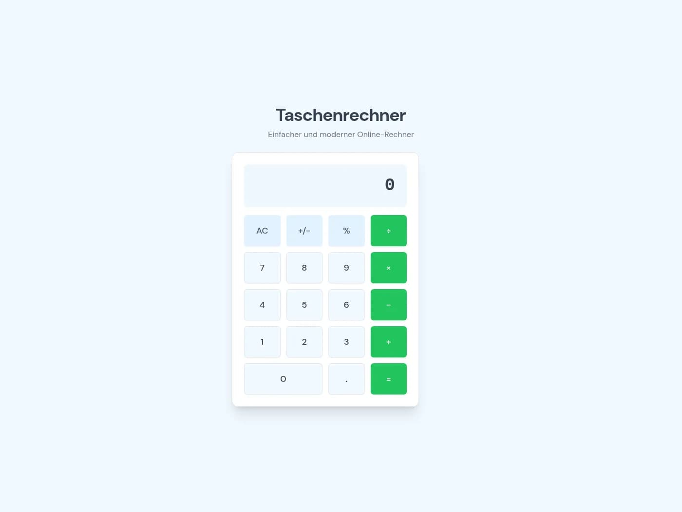 Taschenrechner Web-App mit Benutzeroberfläche