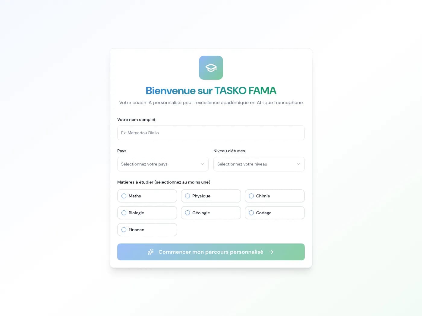 TASKO FAMA: Hyper-personalized AI E-learning Platform Demo for Francophone Africa
