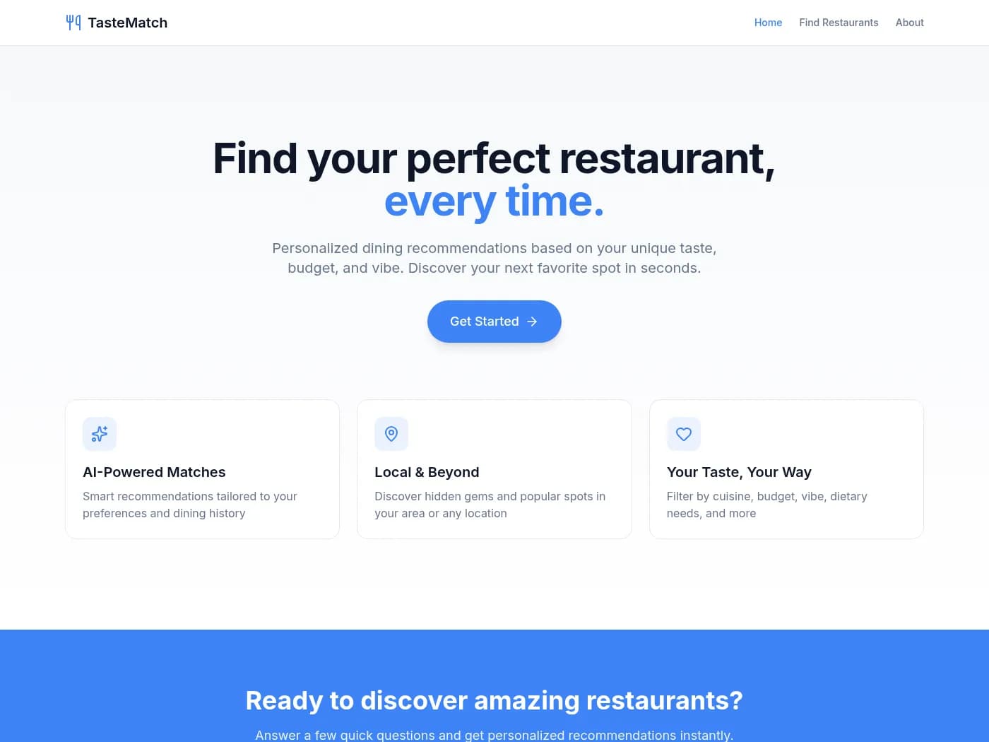 TasteMatch: Personalized Restaurant Recommendations Website