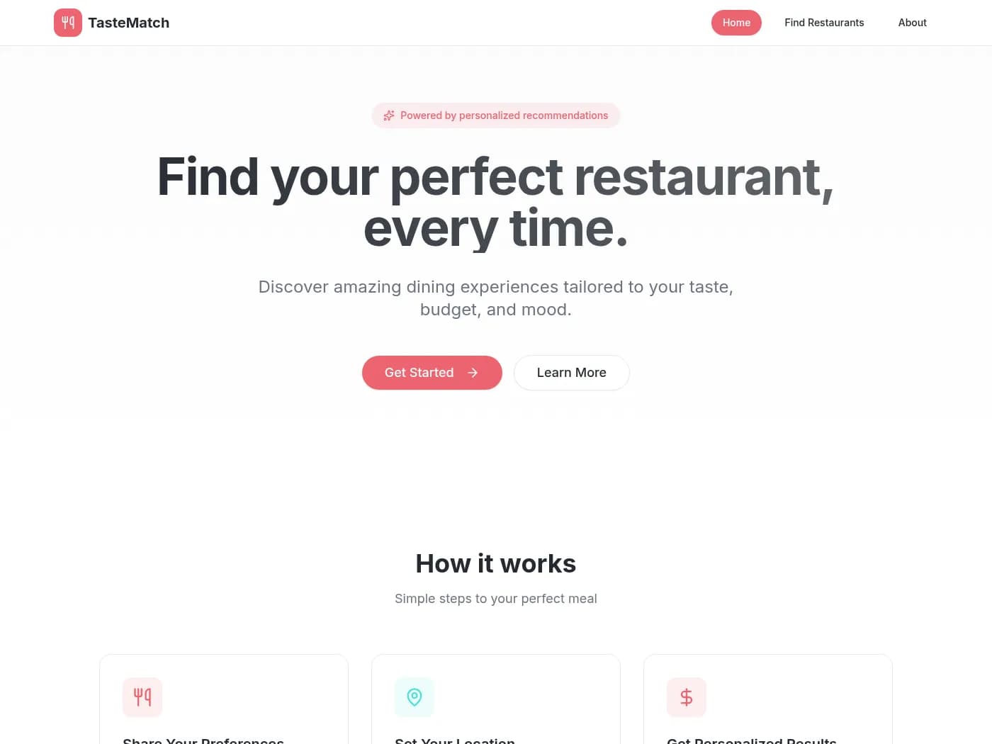 TasteMatch: Personalized Restaurant Recommendation Website