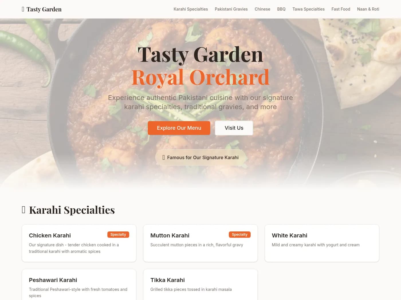 Tasty Garden Royal Orchard Restaurant Menu App