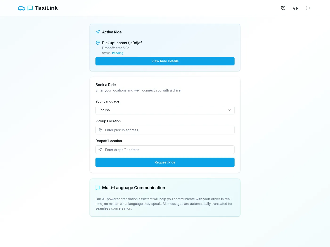 Taxi Booking System with Multi-language Communication Assistant